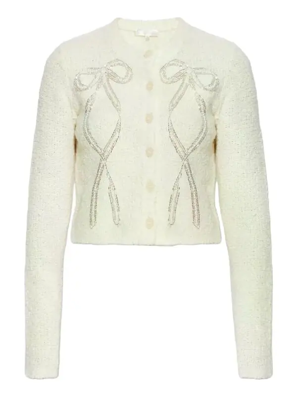 LoveShackFancy Leocadia Beaded Bow Cardigan - Neutrals