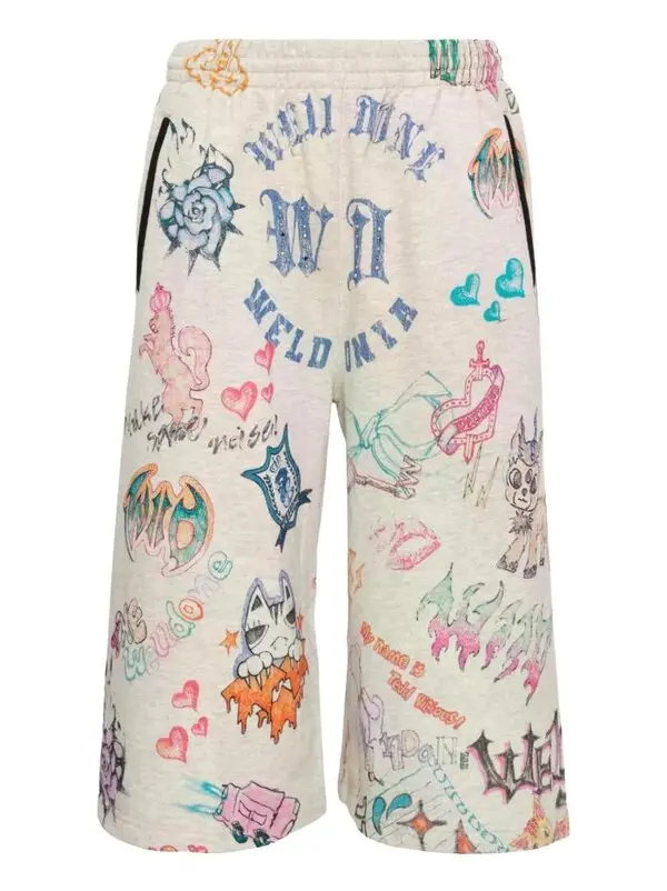 We11Done Printed Wide Leg Shorts - Neutrals