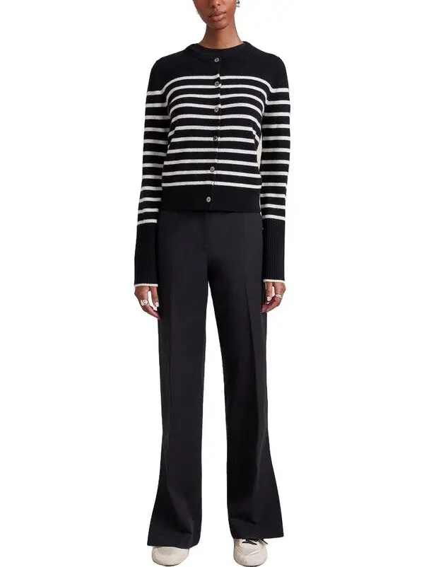 LA LIGNE Striped Lean Lines Cashmere Cardigan - Black/cream