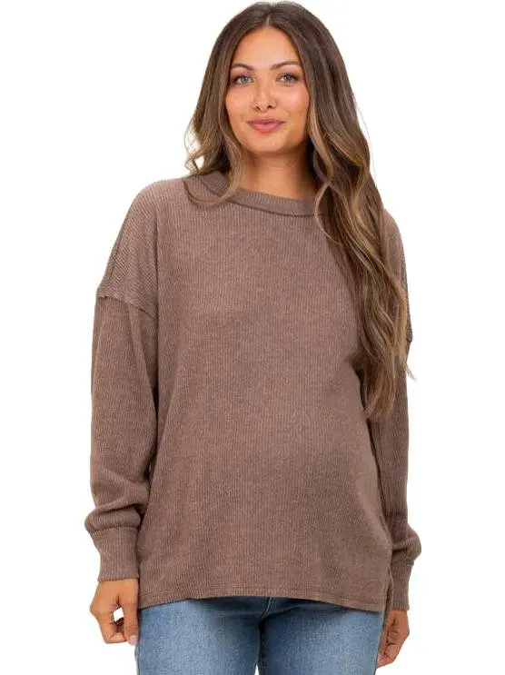 PINKBLUSH Ribbed Knit Pullover - Mocha