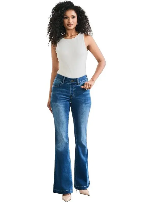 Betabrand Signature Mid-rise Denim Flare Leg Jeans - Alamo Wash