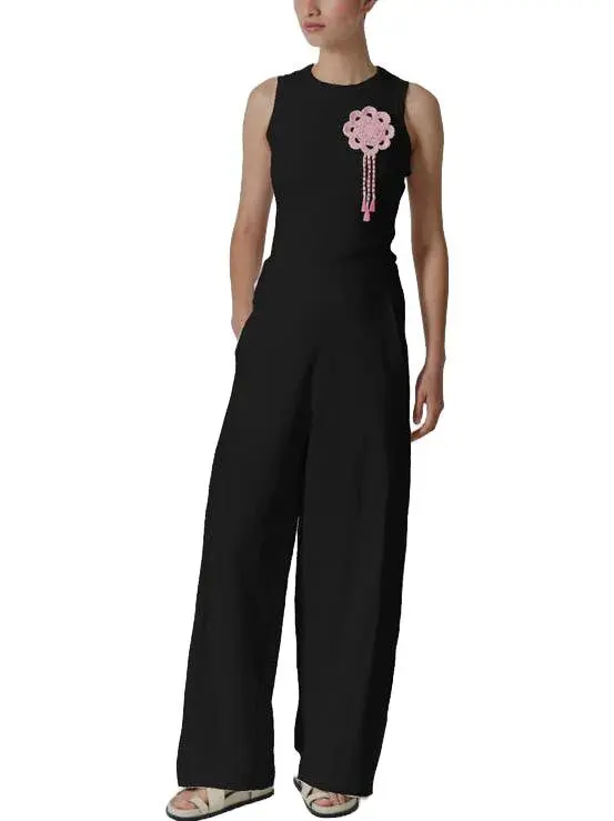DE LORETA Horchata High-waist French Terry Pants - Black