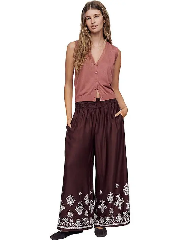 THE SOMERSET COLLECTION BY ANTHROPOLOGIE Silken Floral Wide Leg Pants - Brown Pattern