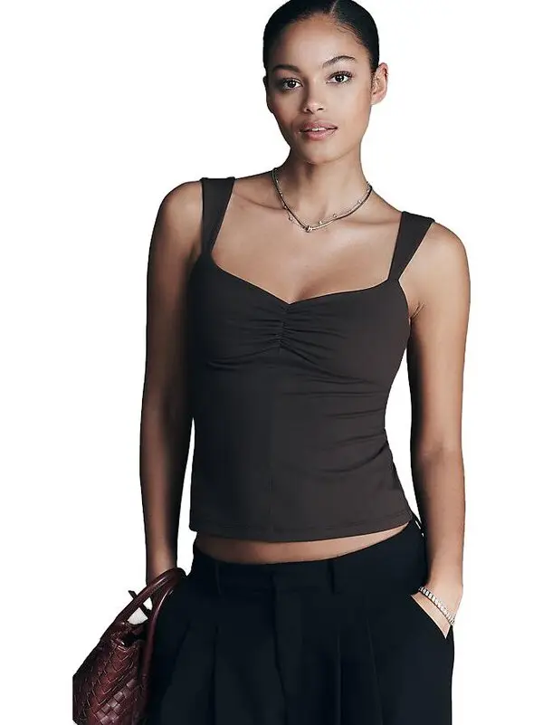 Susana Monaco Ruched Thick-strap Tank Top - Chocolate