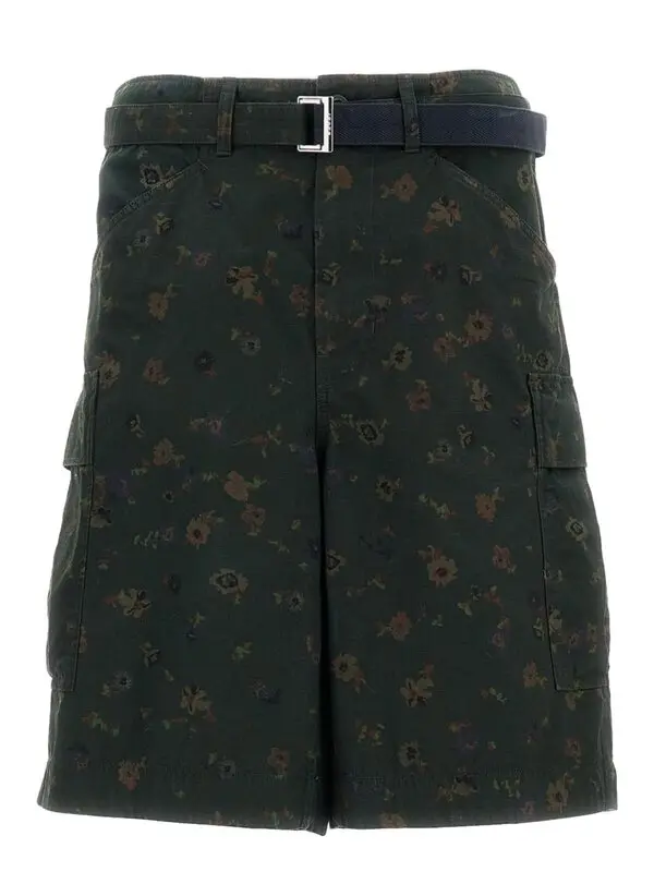 Sacai Floral Print Cargo Shorts - Green