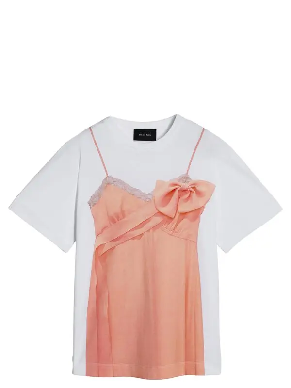 Simone Rocha T-shirt With Bow Sash Print And Illusion Slip Dress - White