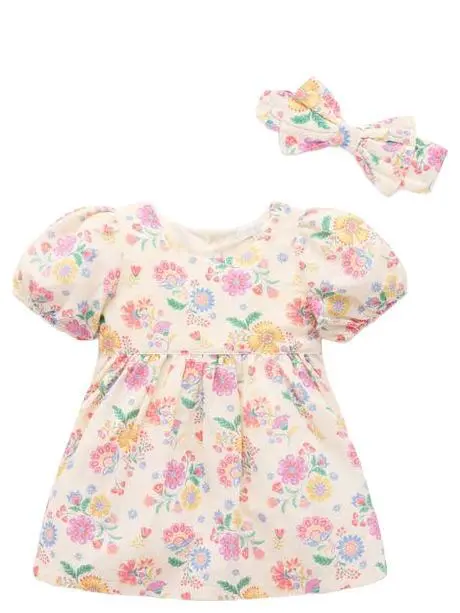 PUREBABY Floral Dress And Headband Set - Mexican Floral