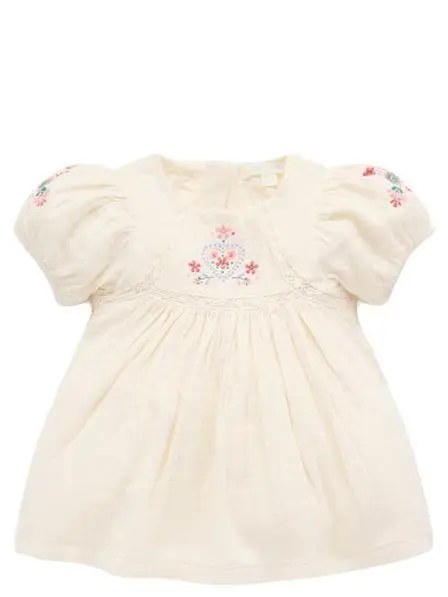 PUREBABY Embroidered Muslin Dress - Cloud