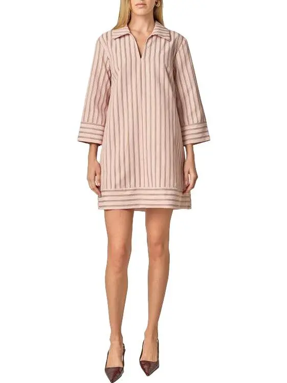 English Factory Striped Mini Shirt Dress - Light Pink/brown