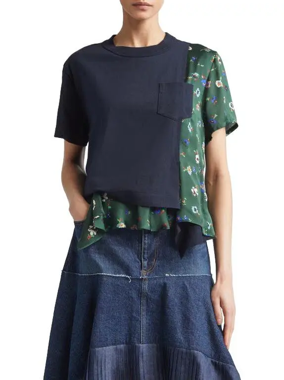 Sacai Mixed Media Pocket T-shirt - Navy/green