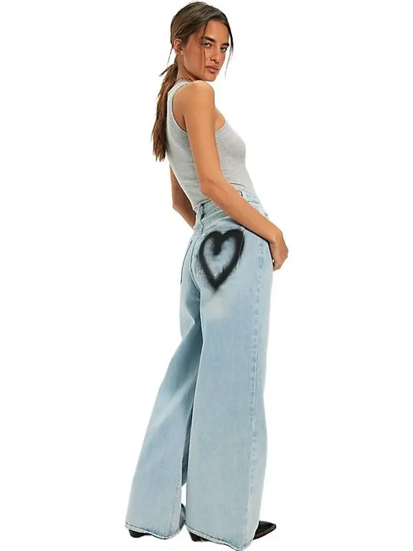 ONETEASPOON Love Machines Heart Wide-leg Jeans - Sea Mist