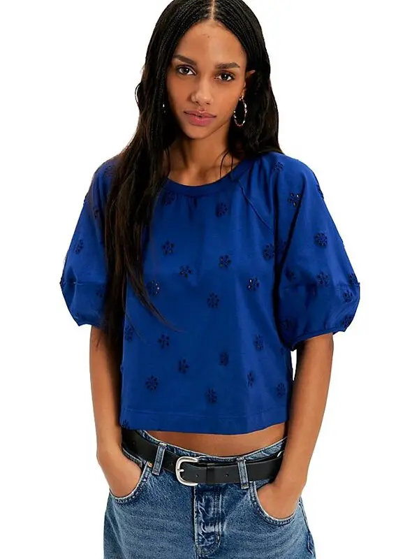 Free People Jessie Eyelet Tee - Navy Combo