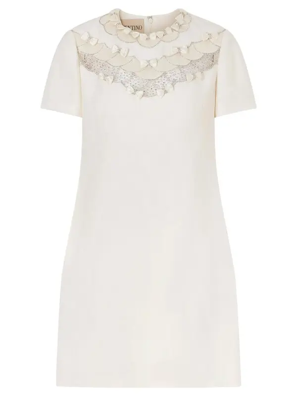 Valentino Garavani Crystal-embellished Mesh-trimmed Crepe Midi Dress - Ivory