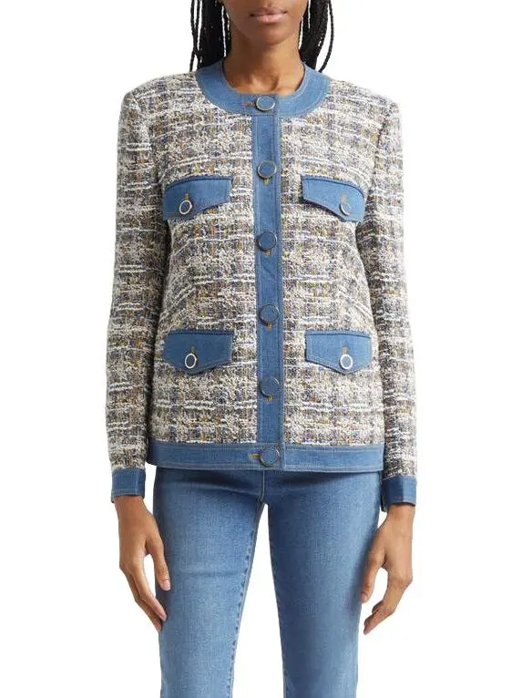 Veronica Beard Ainslee Tweed & Denim Jacket - Navy Multi