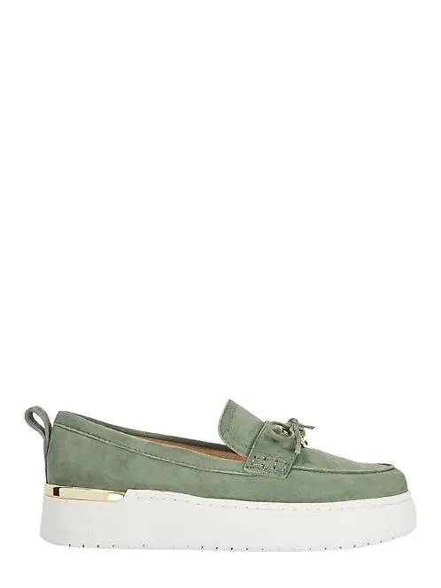 DUNE Glide Sport Suede Platform Loafers - Green Suede