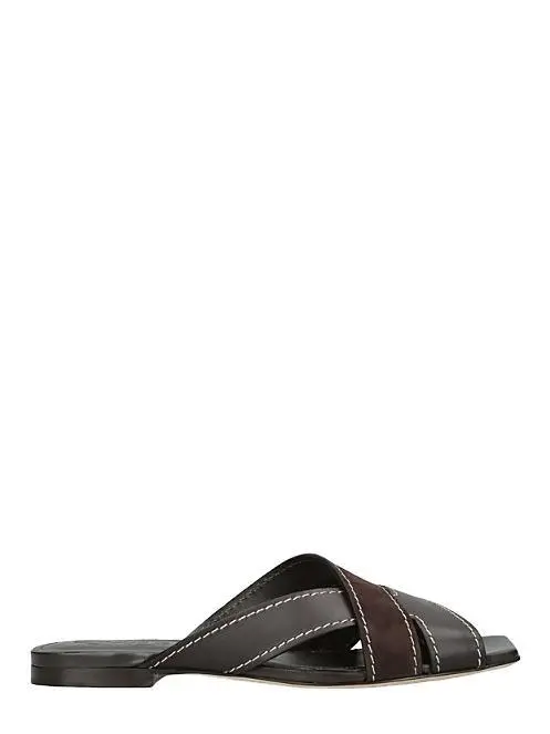 TOD'S Intrecciato Leather And Suede Sandals - Dark Brown