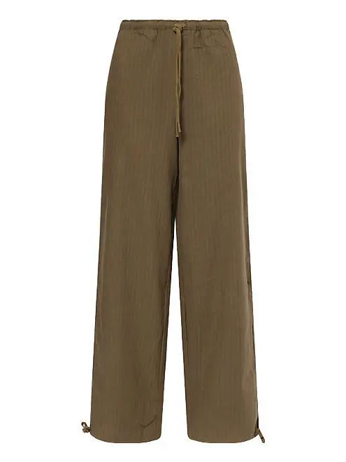 PEACHY DEN Coppola Lounge Cotton Trousers - Fig & Olive Stripe