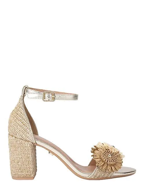 Carvela Sorrento Flower Raffia Heeled Sandals - Gold