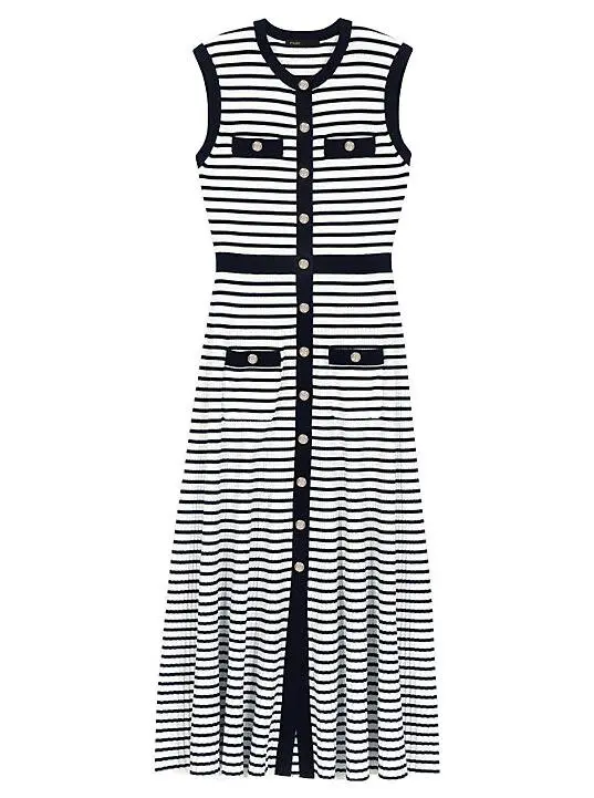 Maje Breton-stripe Sleeveless Maxi Dress - Ecru/navy Blue