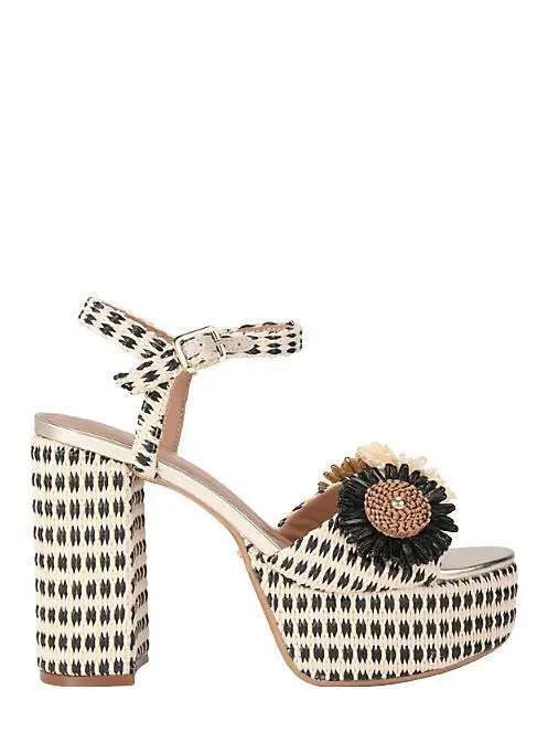 Carvela Sorrento Flower Raffia Platform Sandals - Blk/beige