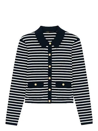 Maje Striped Polo-collar Knitted Cardigan - Navy
