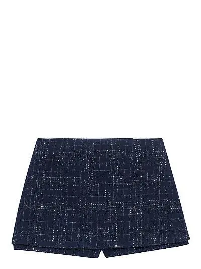 Maje Checked Rhinestone-embellished Woven Skort - Navy