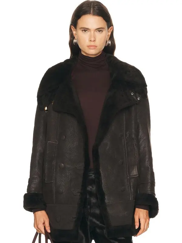 KAREN ARCANJO Kinu Shearling Coat - Chocolate