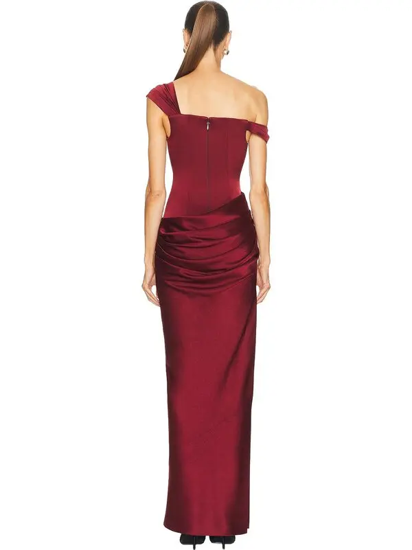 Alex Perry Off Shoulder Sweetheart Column Gown - Port