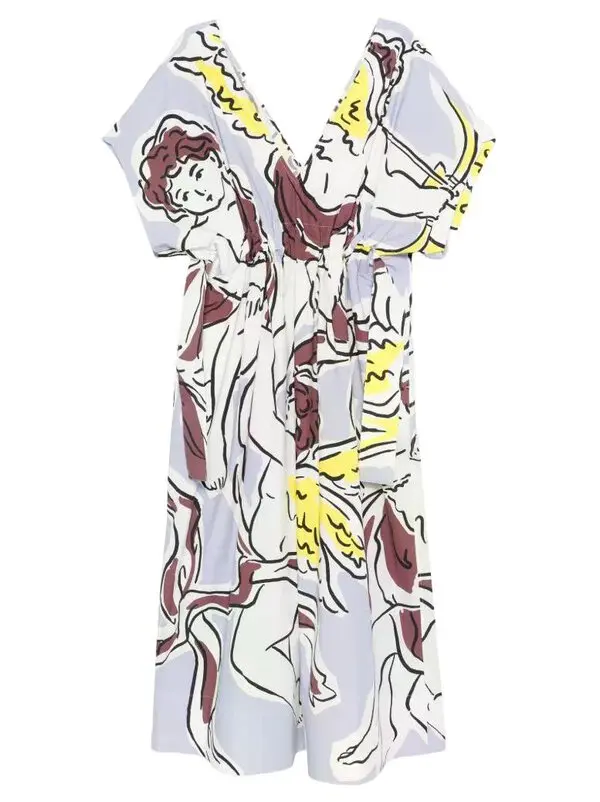 Tory Burch V-neck Graphic Print Midi Dress - White