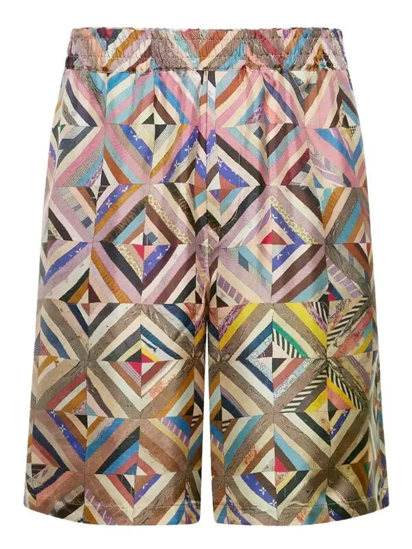 PIERRE-LOUIS MASCIA Geometric-pattern Knee-length Shorts - Neutrals