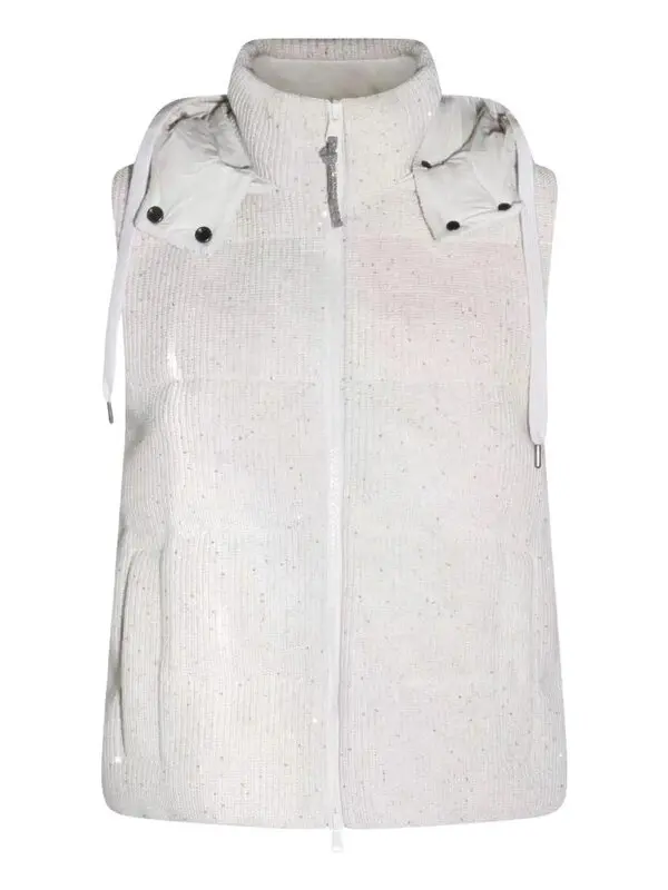 Brunello Cucinelli Hooded Sequin Embellished Gilet - Neutrals