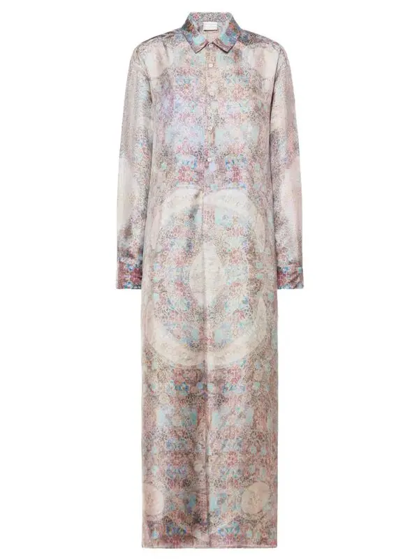 PIERRE-LOUIS MASCIA Floral-print Maxi Shirt Dress - Blue