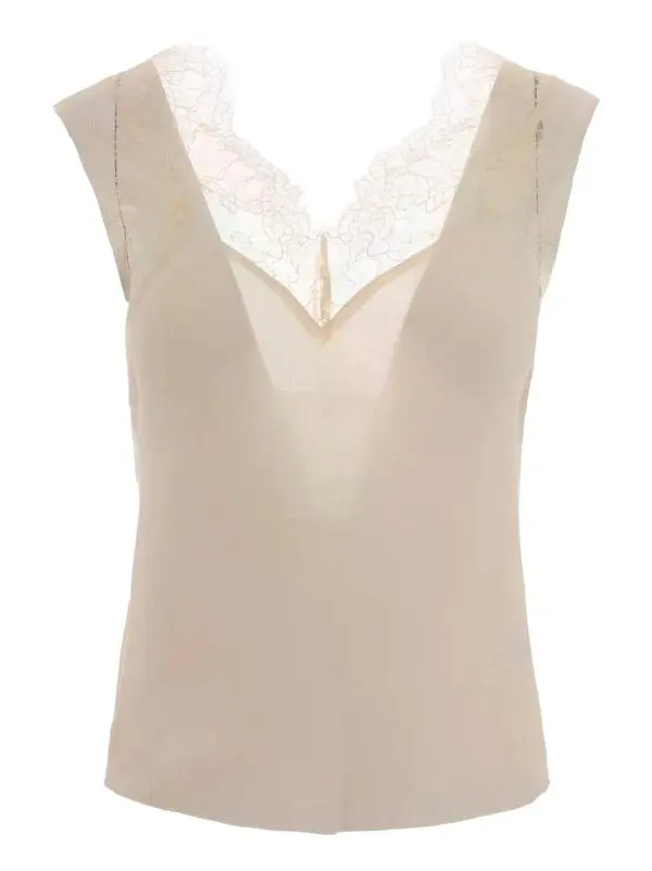 Patrizia Pepe Lace-trim Top - Neutrals