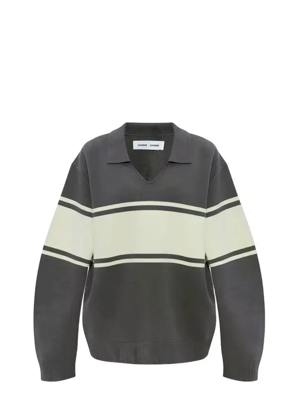 SAMSOE SAMSOE Saanne Striped Collared Sweatshirt - Grey