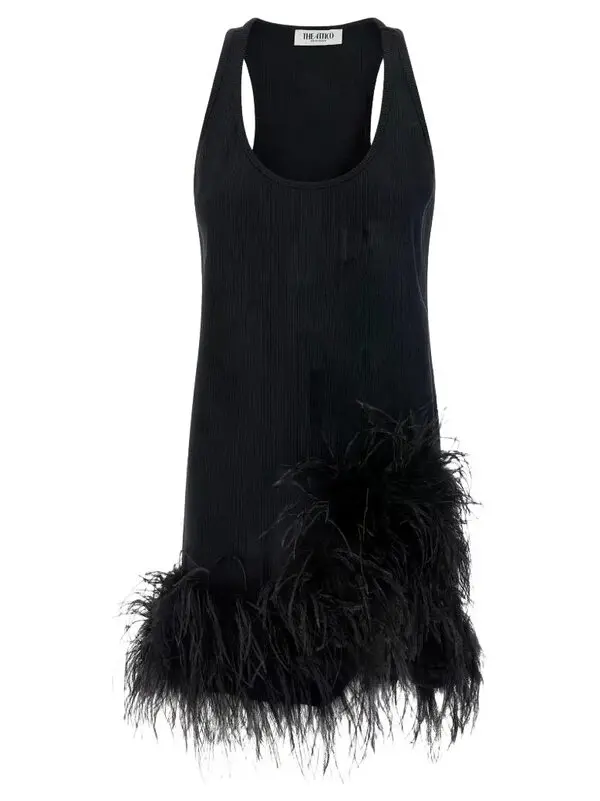 Attico Ribbed Feather Mini Dress - Black