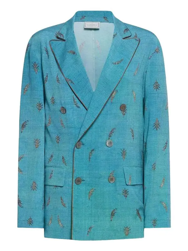 PIERRE-LOUIS MASCIA Leaf-motif Double-breasted Blazer - Blue