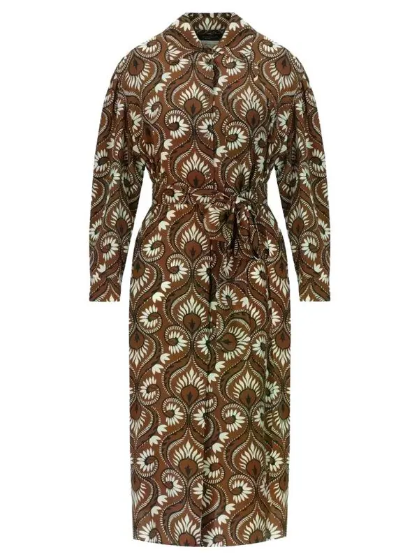 Max Mara Tie-waist Printed Midi Dress - Brown