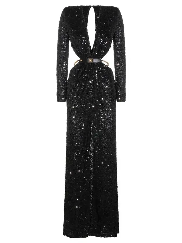 Elisabetta Franchi V-neck Belted Maxi Dress - Black