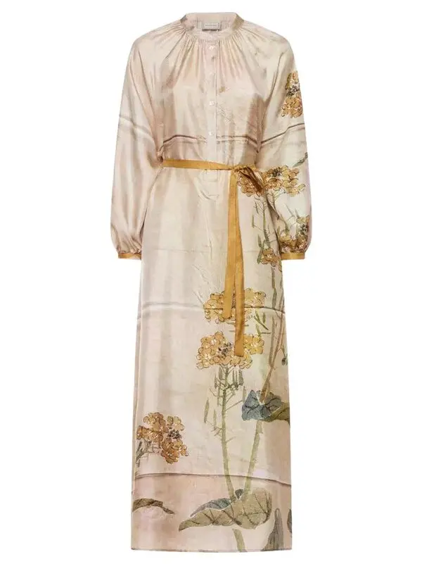 PIERRE-LOUIS MASCIA Floral Gathered-detail Midi Shirt Dress - Neutrals