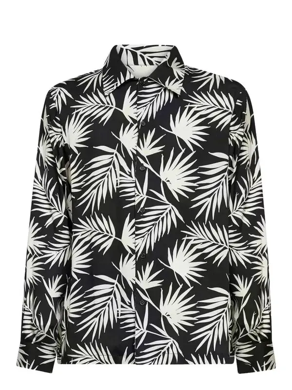 LANEUS Leaf-print Shirt - Black