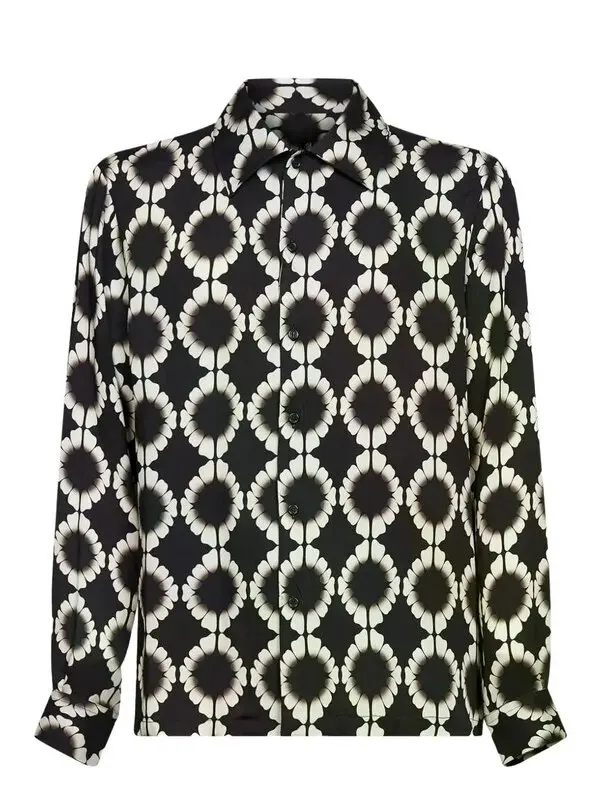 LANEUS Geometric-print Shirt - Black