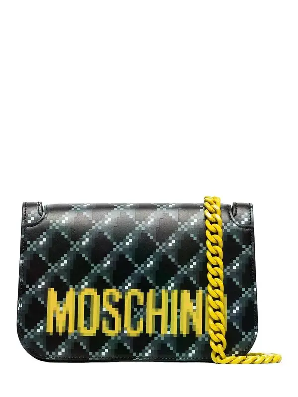 Moschino Blurred Logo Print Shoulder Bag - Black