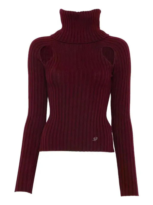 Blumarine Turtleneck Ribbed Knit Sweater - Red