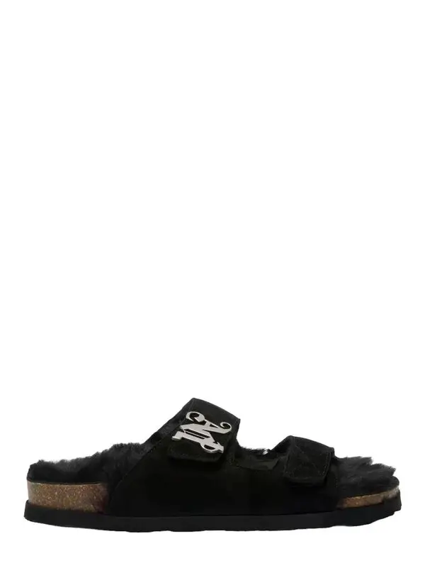 Palm Angels Fur Logo Sandals - Black