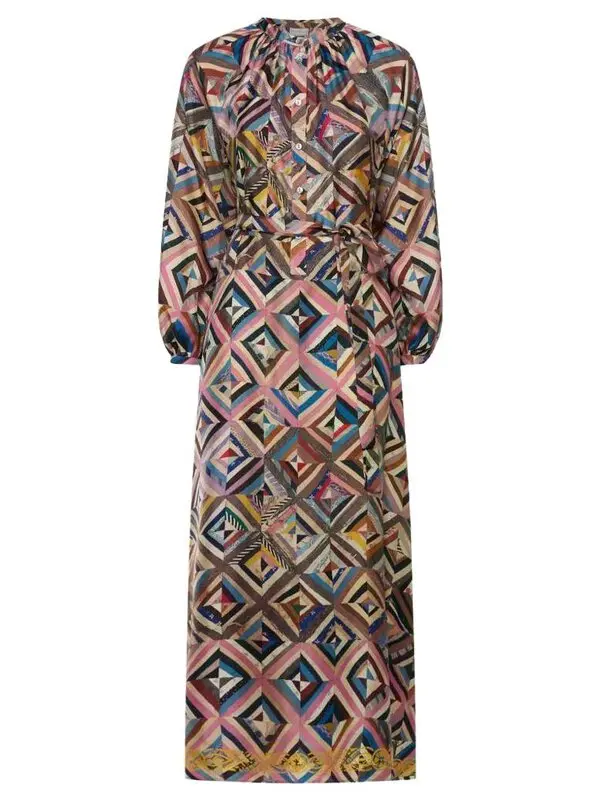 PIERRE-LOUIS MASCIA Geometric-pattern Balloon-sleeve Midi Dress - Pink