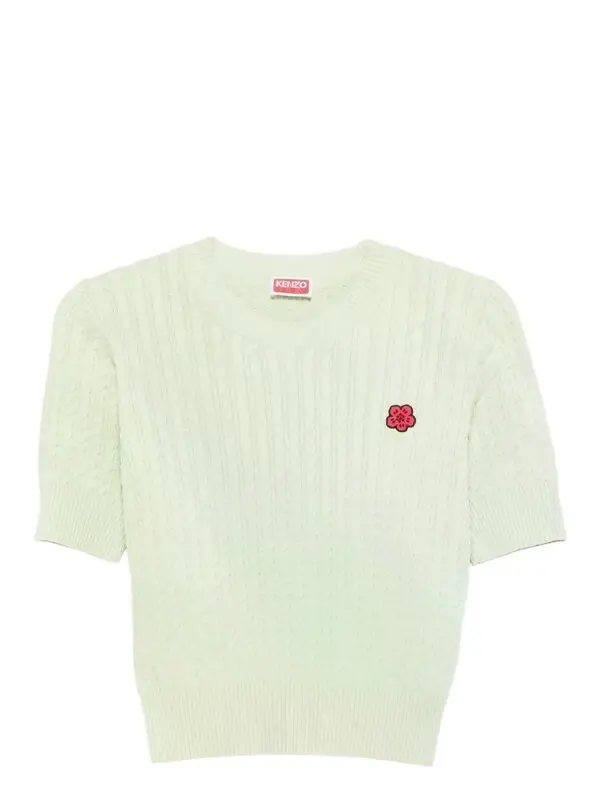 Kenzo Cable-knit T-shirt With Logo Appliqu - Green
