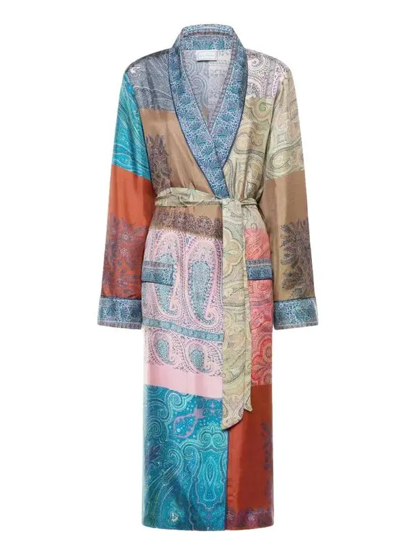 PIERRE-LOUIS MASCIA Patchwork-print Silk Coat - Blue