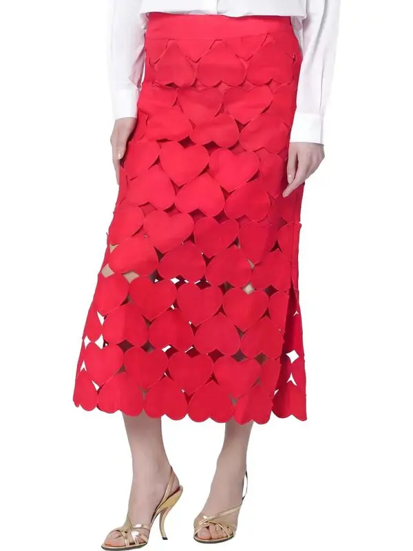 Farm Rio Hearts Midi Skirt - Red