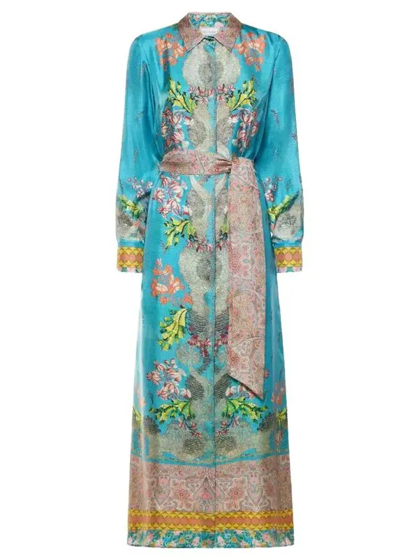 PIERRE-LOUIS MASCIA Floral-print Maxi Shirt Dress - Blue