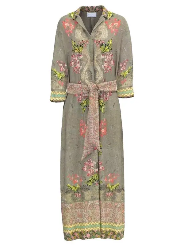 PIERRE-LOUIS MASCIA Floral-motif Belted Midi Shirt Dress - Neutrals